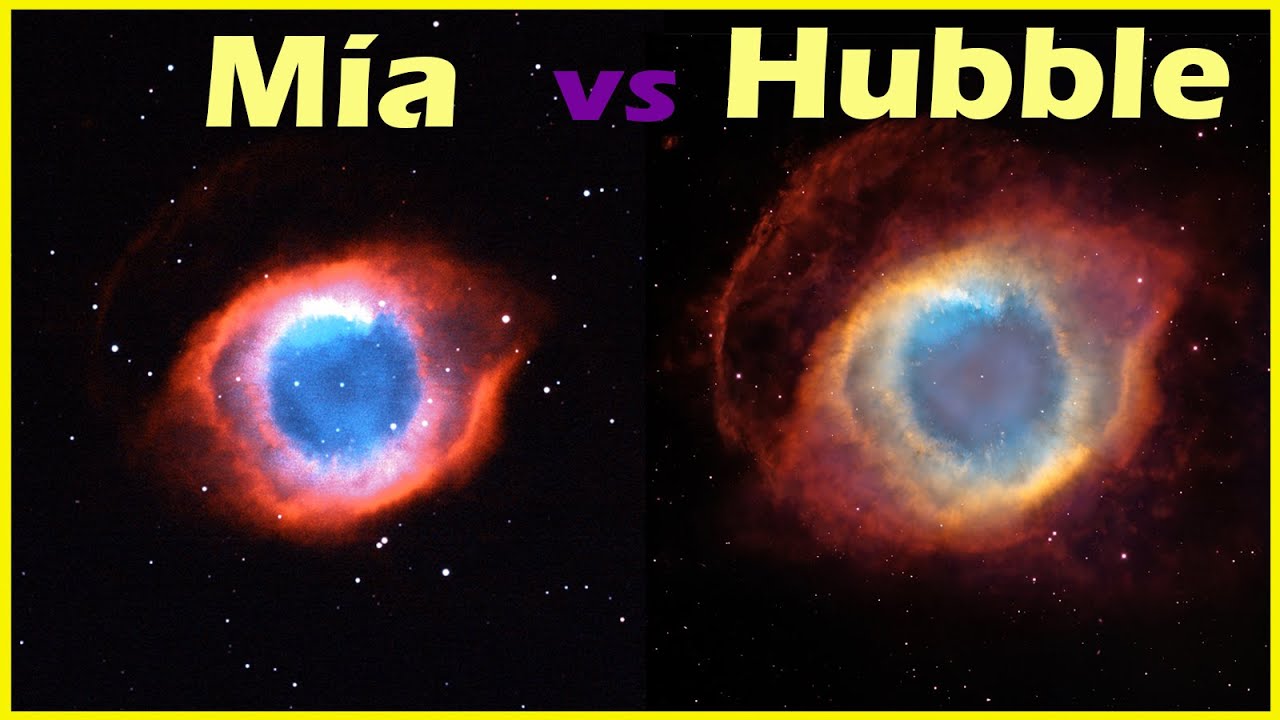 Comparación entre la foto de la nebulosa planetaria Helix (Hélice) tomada por mí y por el Hubble ...