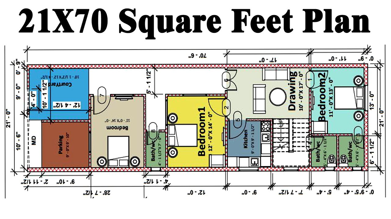 21X70 SQUARE FEET HOUSE PLAN || 21 by 70 3BHK PLAN - YouTube
