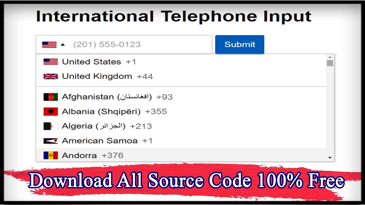 International Telephone Input With Flags And Dial Codes Telephone