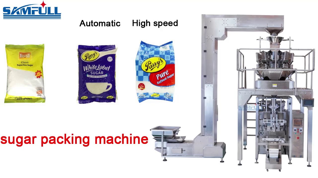 Machinery Automatic sugar, beans packing machine for 100g-3000g - YouTube