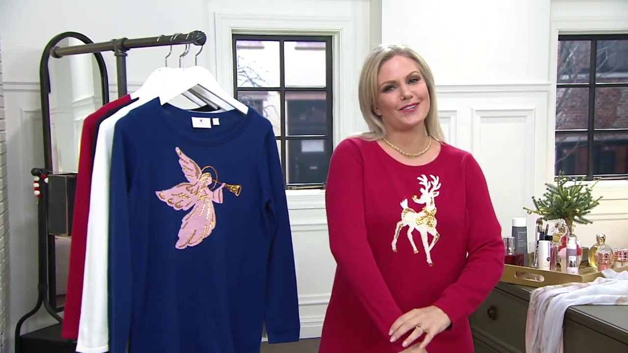 Quacker Factory Holiday Motif Sequin Long-Sleeve Sweater on QVC - YouTube