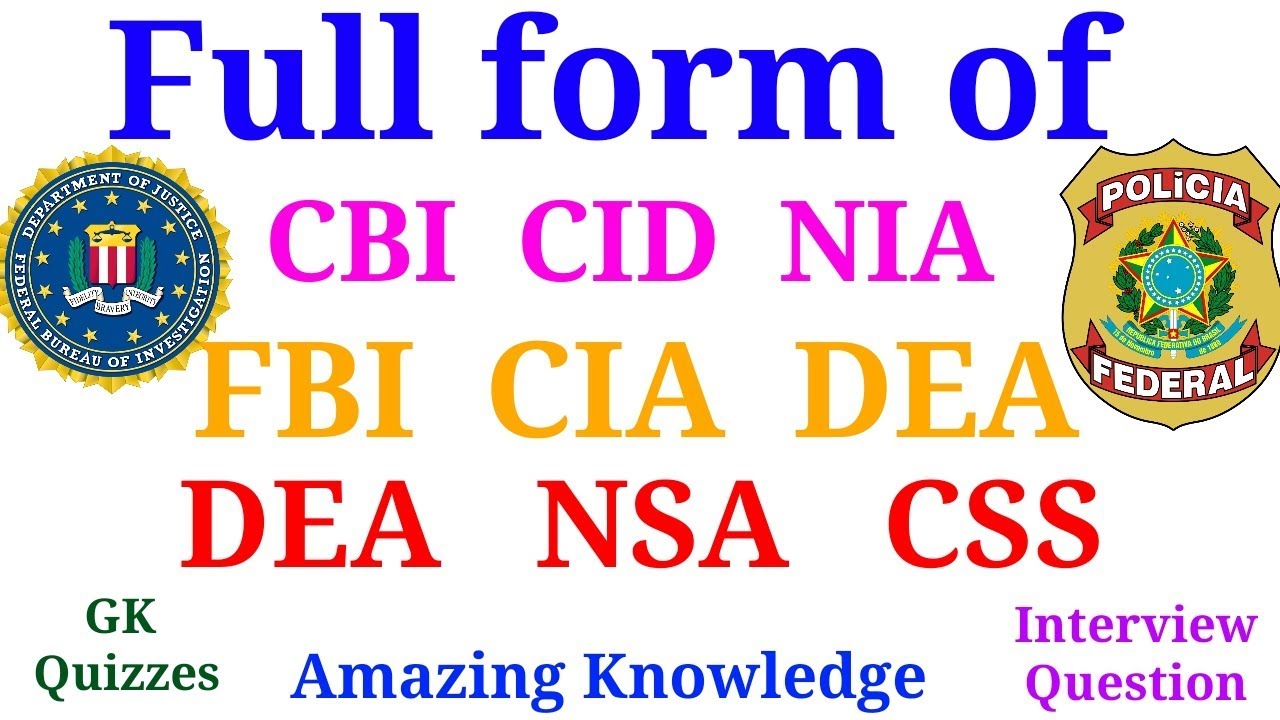 CID CBI NIA, FBI CIA DEA full form in details (Gk Question) || US UK ...