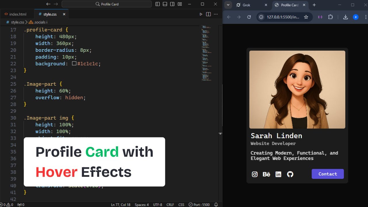 Create a Stunning Profile Card with HTML & CSS | Hover Effects Tutorial ...