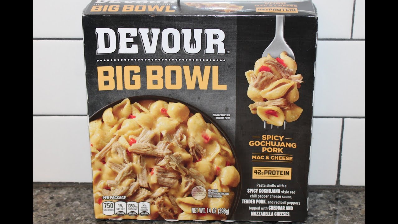 Devour Big Bowl: Spicy Gochujang Pork Mac & Cheese Review - YouTube