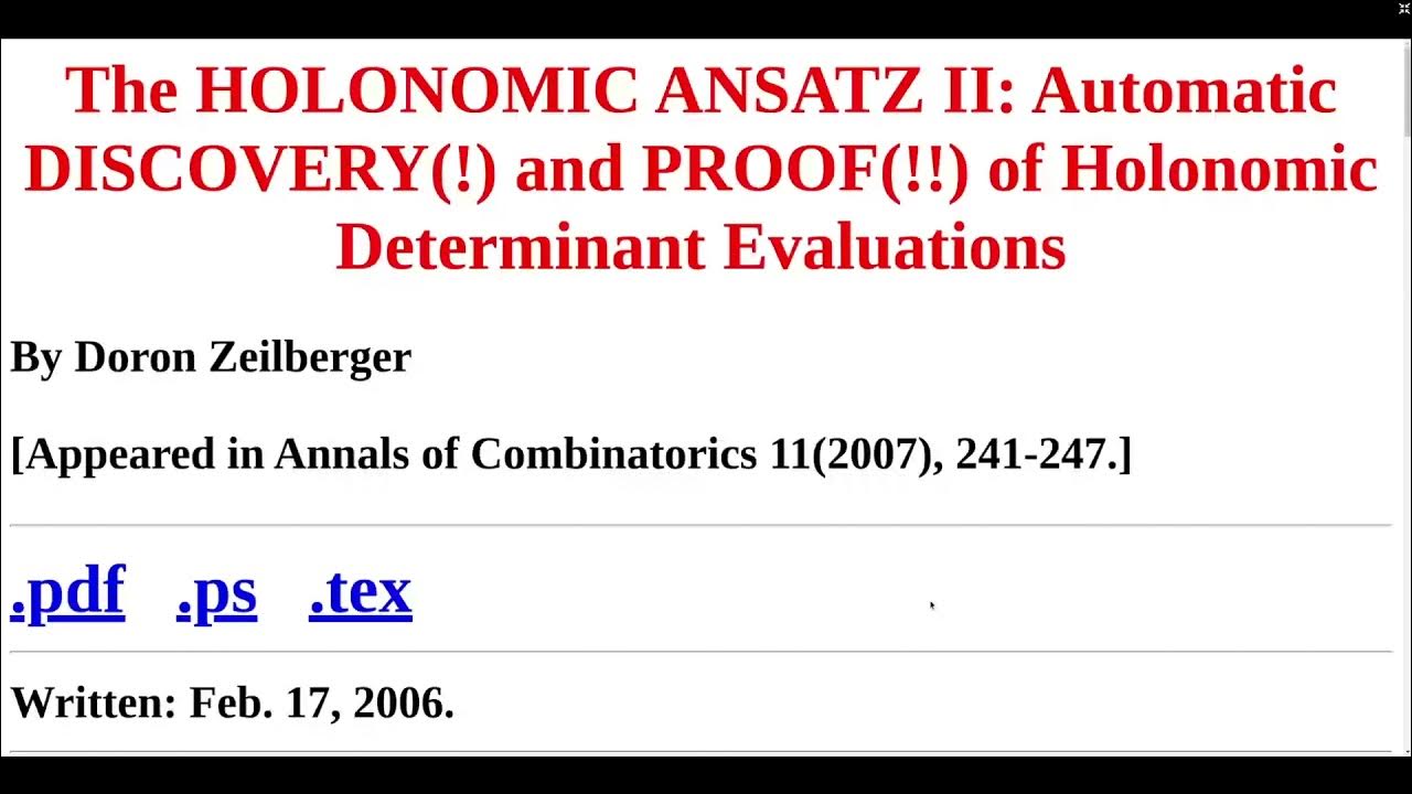 Doron Zeilberger: Using symbolic dynamical programming in lattice paths combinatorics - YouTube