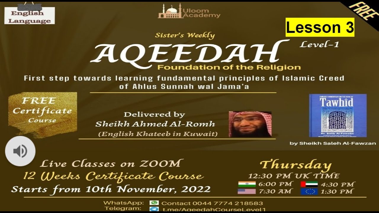 Aqeedah Course (level-1) - Lesson 3 - YouTube