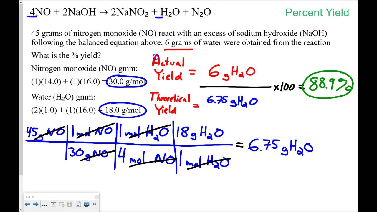 Percent Yield Calculations Worksheet