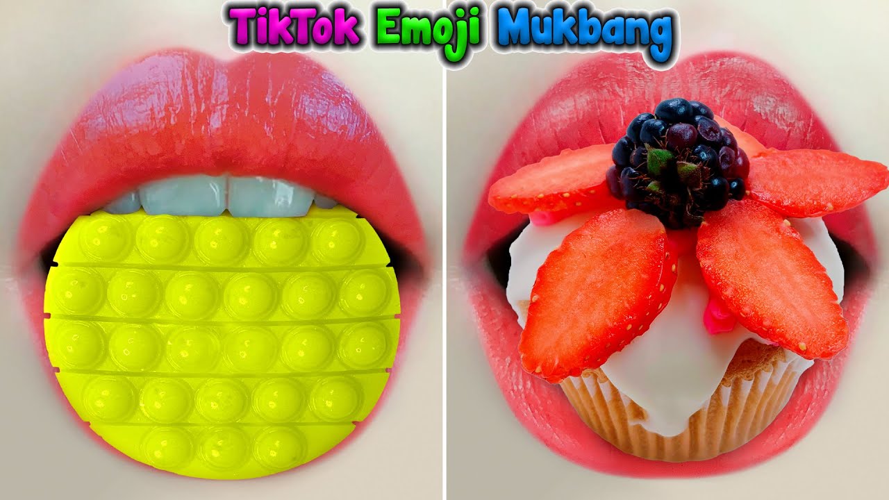 TIKTOK EMOJI MUKBANG ASMR Pop It Jelly, Strawberry Cupcake🧁Eating ...