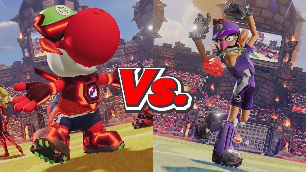 Mario Strikers Battle League - Yoshi (Rockets) Vs. Waluigi (Spikes ...