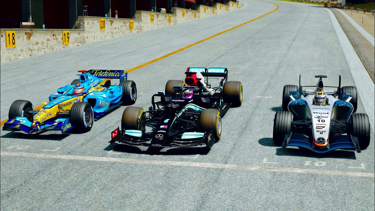 Mercedes F1 2021 vs Renault F1 2005 vs McLaren F1 2005 at Spa - YouTube