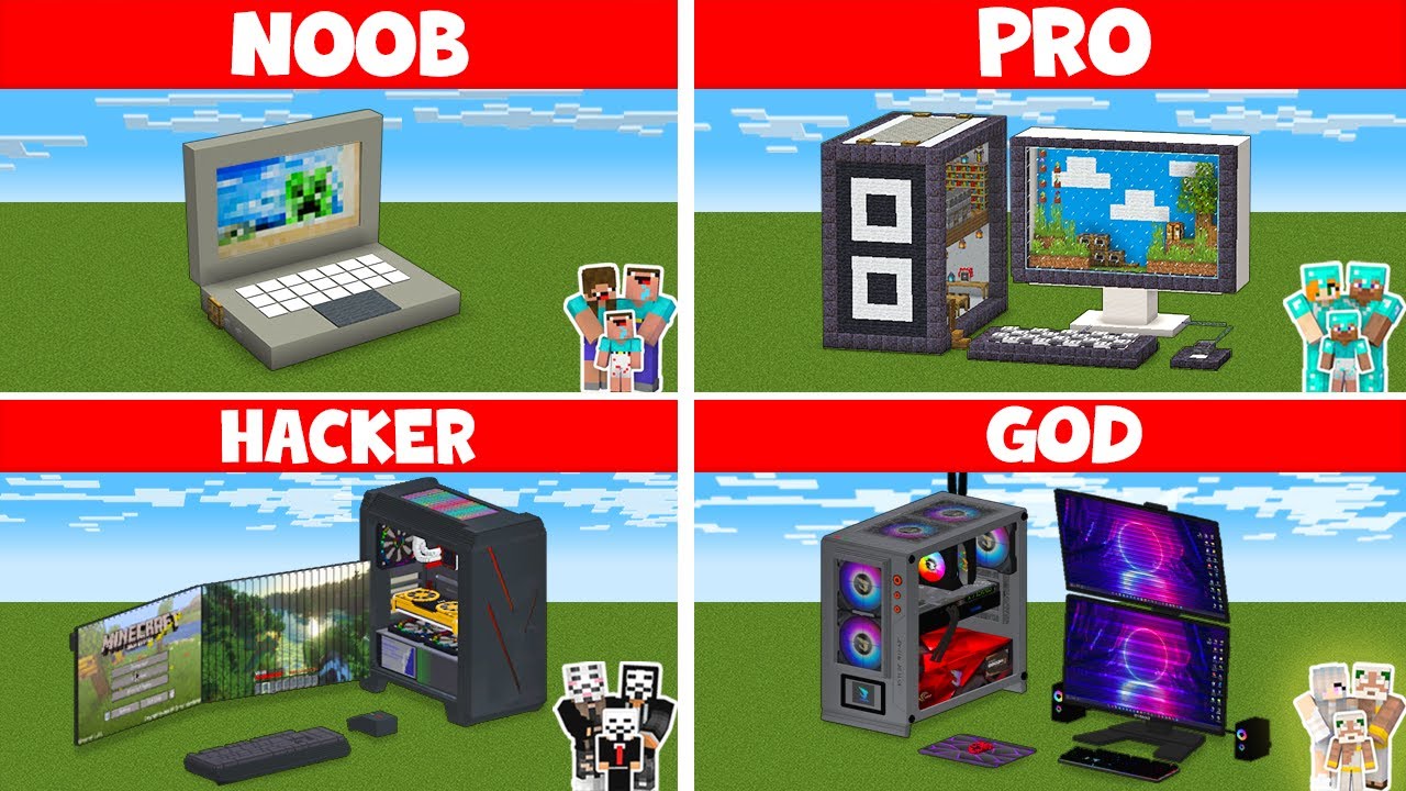 Minecraft NOOB vs PRO vs HACKER vs GOD - FAMILY GAMING PC HOUSE BUILD ...