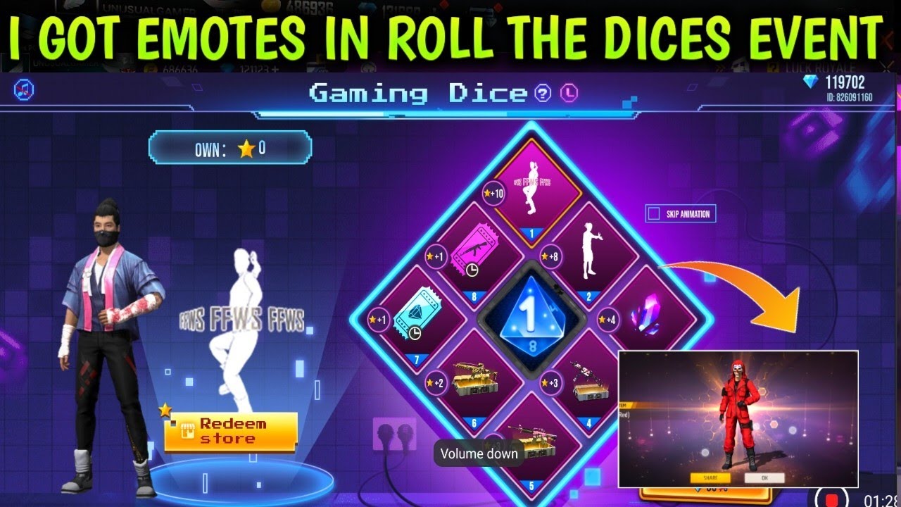 New event free fire Pakistan | New Roll Dices Win Emotes event free ...