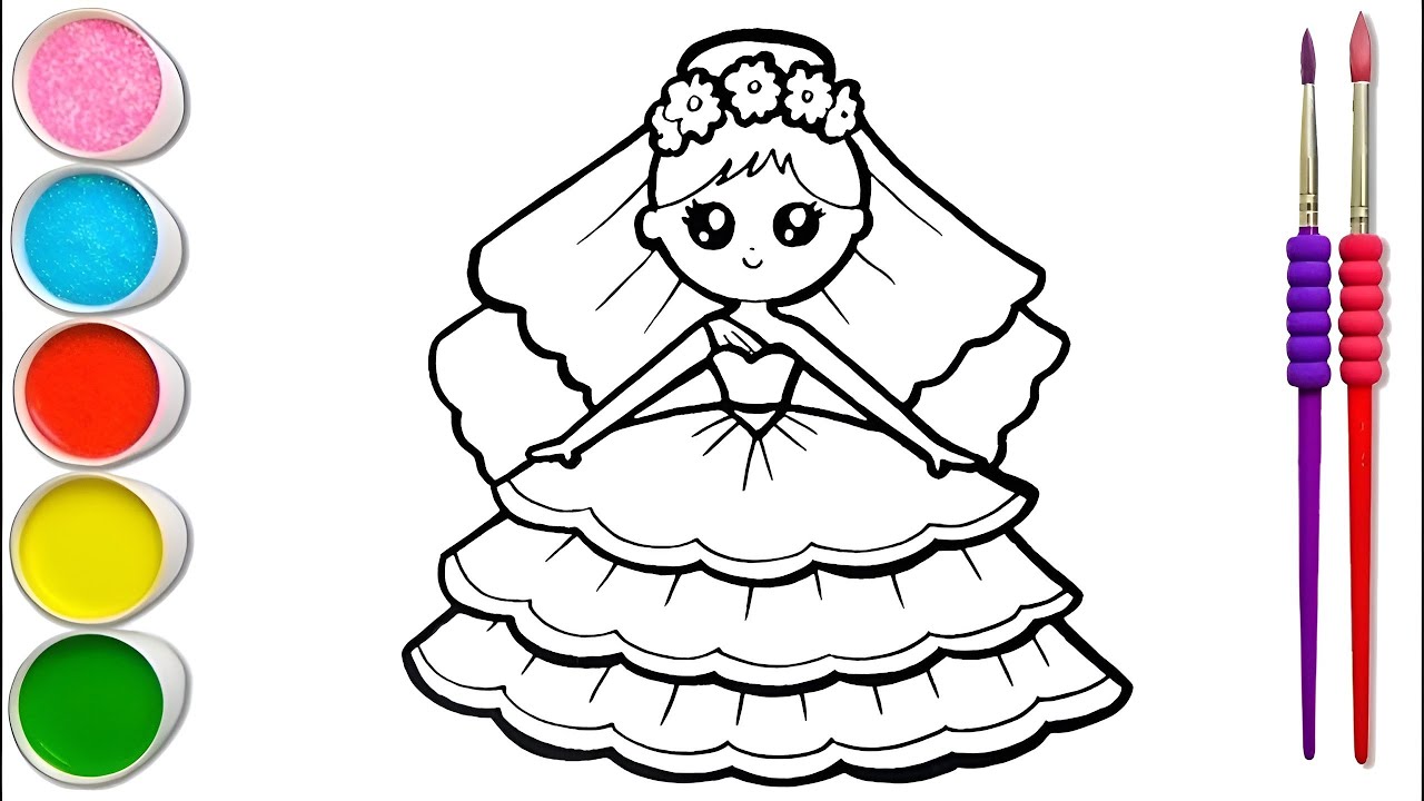 Beautiful Princess Drawing, Painting Colouring For Kids Toddlers | How ...