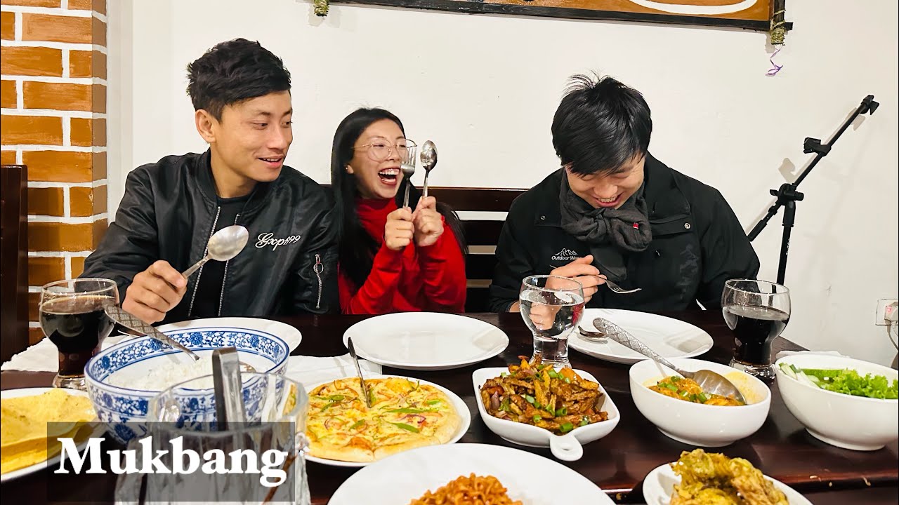 “Bhutanese Mukbang, small cheese pizza, crispy potato.”#5sisters # ...