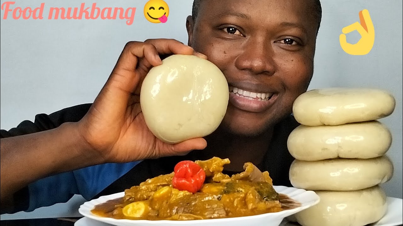 African food mukbang (pounded yam fufu with ogbono soup)(mukbang) so ...