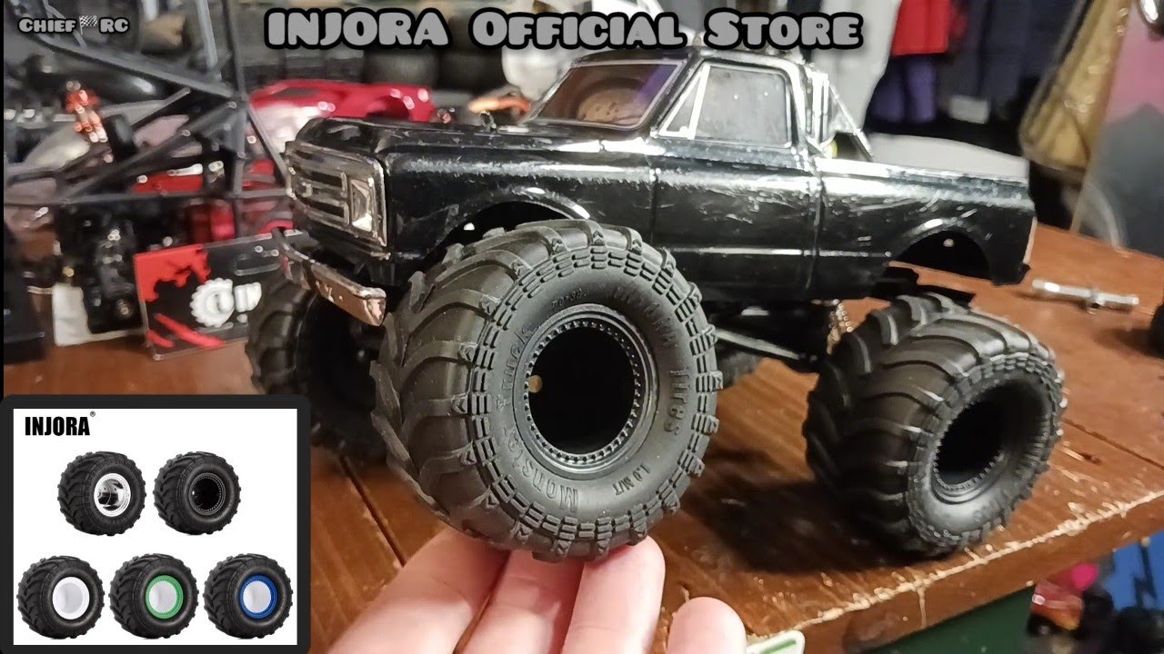 Axial SCX24 on Injora Monster Truck Wheels & Tires - YouTube