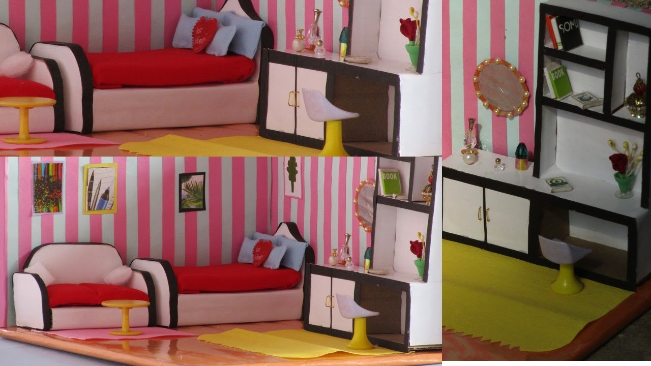 Making Mini Room set /Sofa/Bed/Books/Kitchen set/decoratives - YouTube