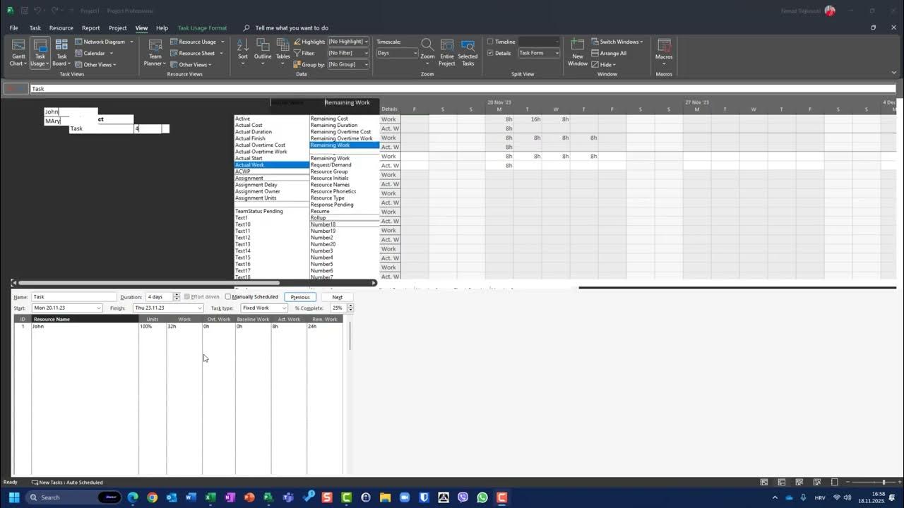 162. Fixed work Task Type with limited Resource availability - Microsoft Project Online - YouTube