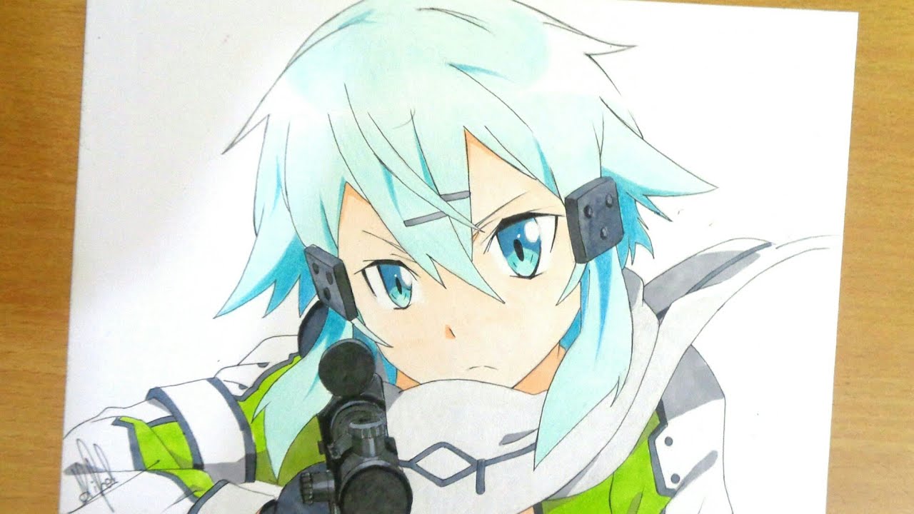Sinon speed drawing from anime - sowrd art online - YouTube