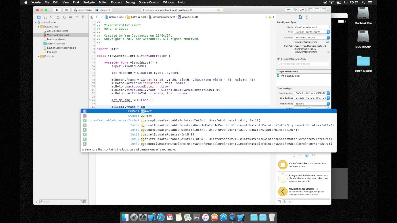 Swift 3 Xcode 8 3 Ios Botones And Labels Sin Storyboard Youtube
