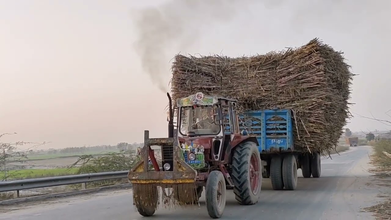 Tractor Stunt Belarus Mtz 50 Hard Struggle Pull Fully Loaded Trailer ...