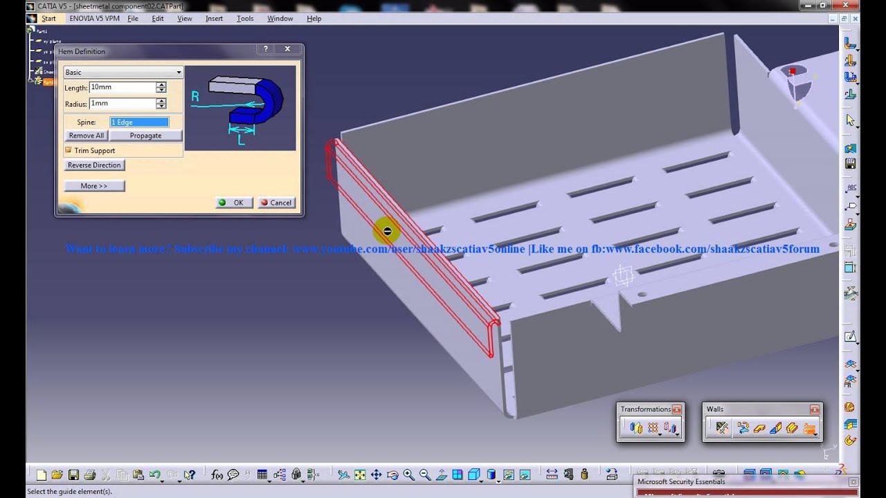 Catia V5 Tutorial|Generative SheetMetal Workbench|Create Hem with ...