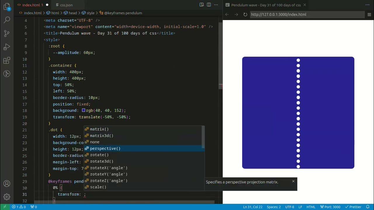 31 Pendulum wave of 100 days of css - YouTube