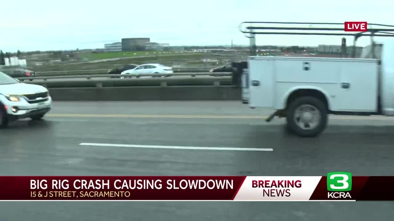 Crews work to clean up fuel spill after jackknifed big rig on I-5 - YouTube