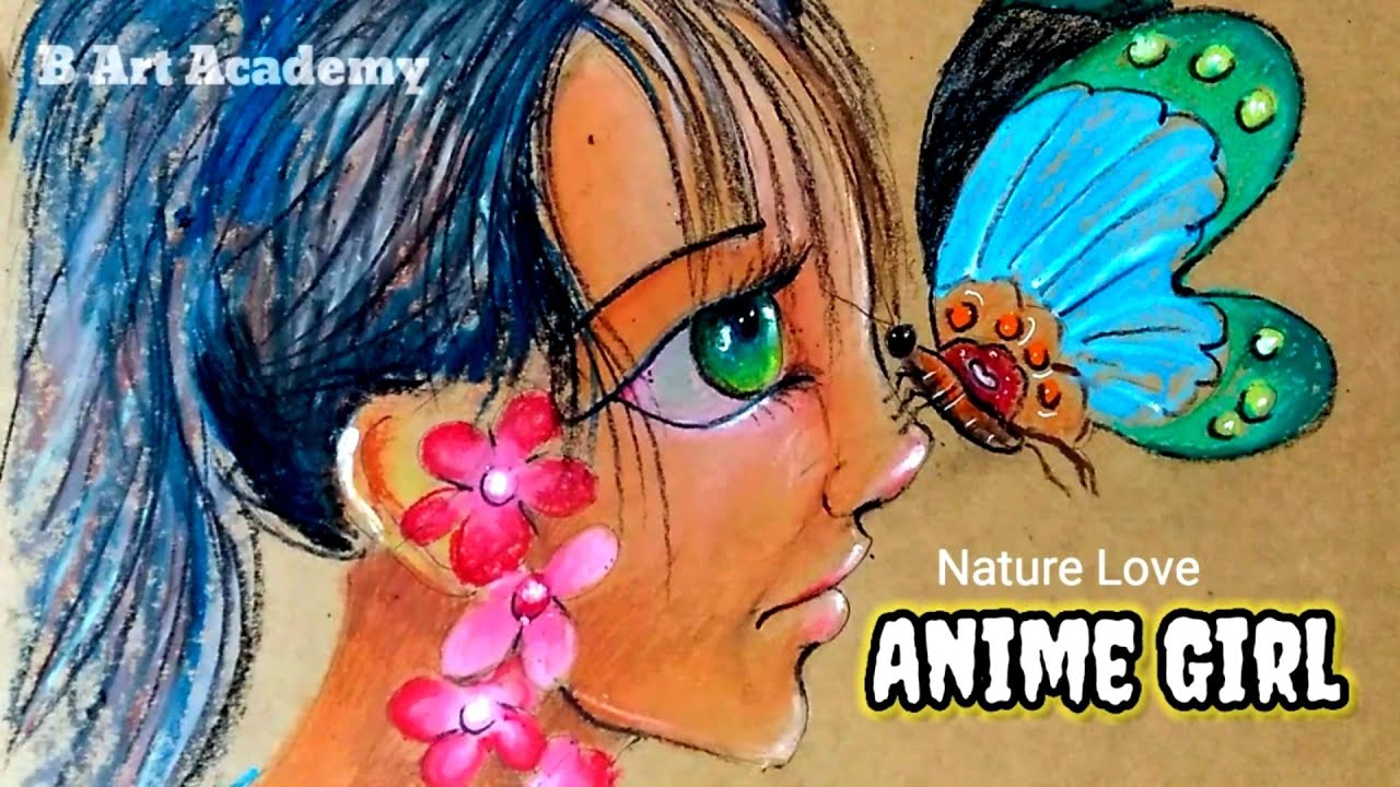 How to draw A Cute Girl with Butterfly || oil pastel and Pencil ...
