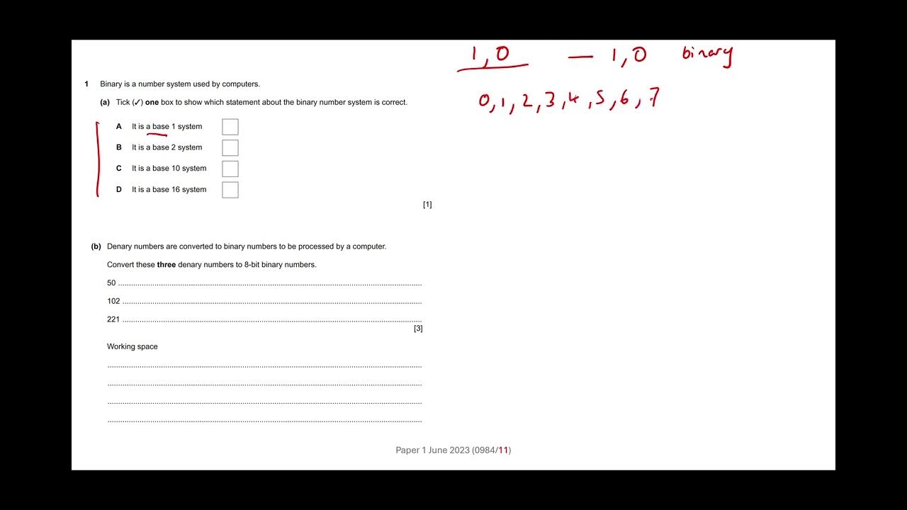 Q1 part a * NUMBER BASES * Cambridge iGCSE Paper 11 June 2023 - YouTube