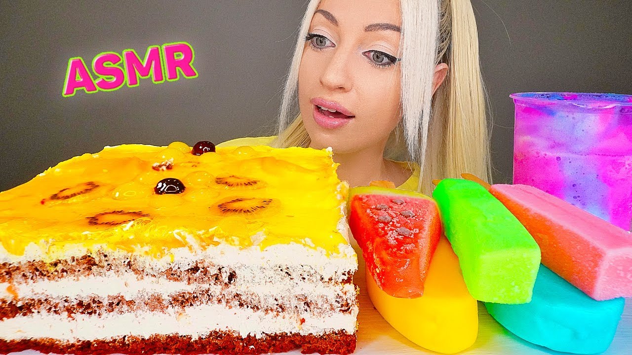 ASMR EATING RAINBOW DESSERTS, ICE CREAM, CAKE, FRUIT, CREAM, 케이크 먹방 ...