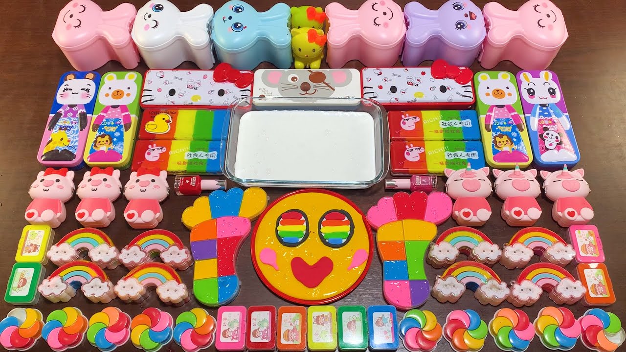 RAINBOW CLAY AND GLITTER AND NAIL POLISH ! Mixing Random Things Into ...