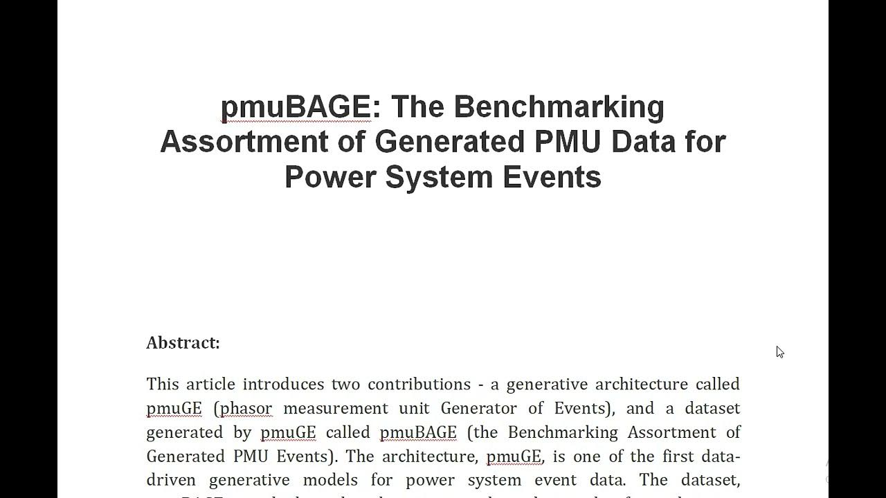 pmuBAGE The Benchmarking Assortment of Generated PMU Data for Power System Events - YouTube