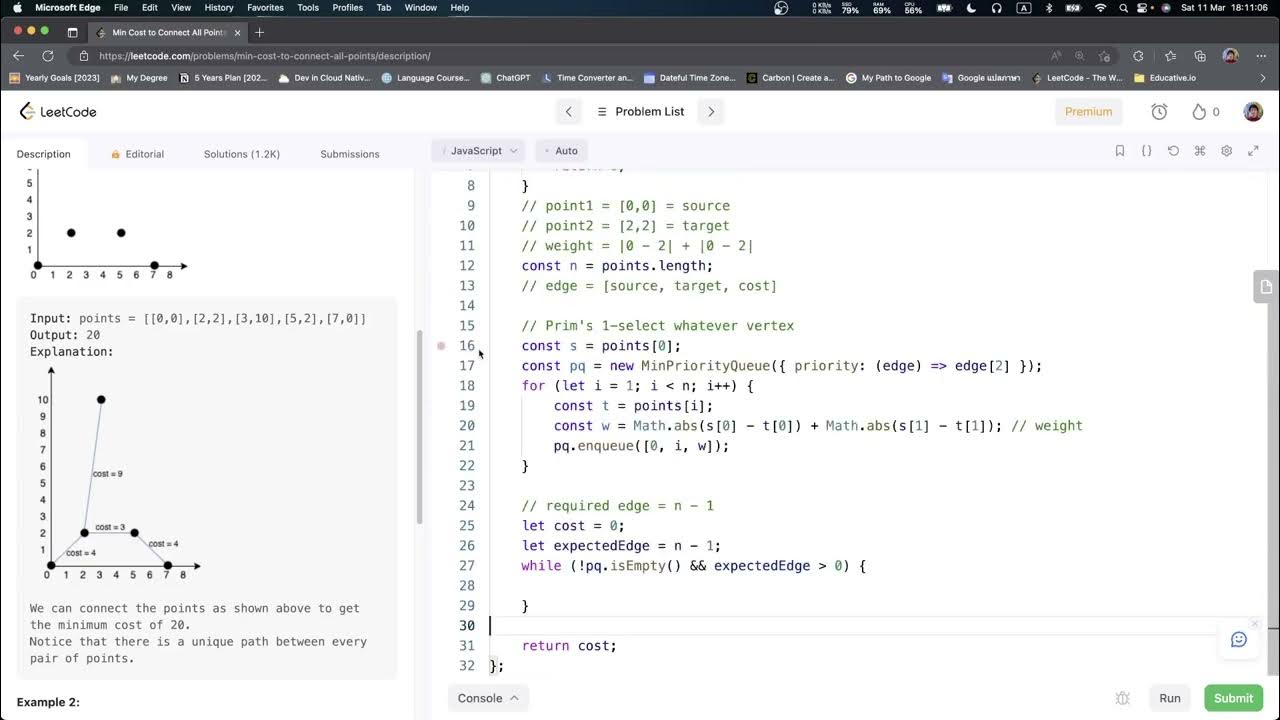 LC in JS: 1584. Min Cost to Connect All Points [Prim] [Minimum Spanning Tree] - YouTube