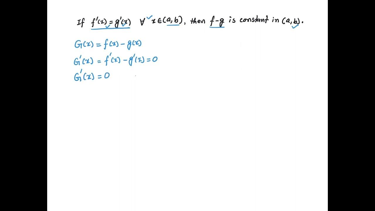 Equal derivatives implies difference is constant 1 - YouTube