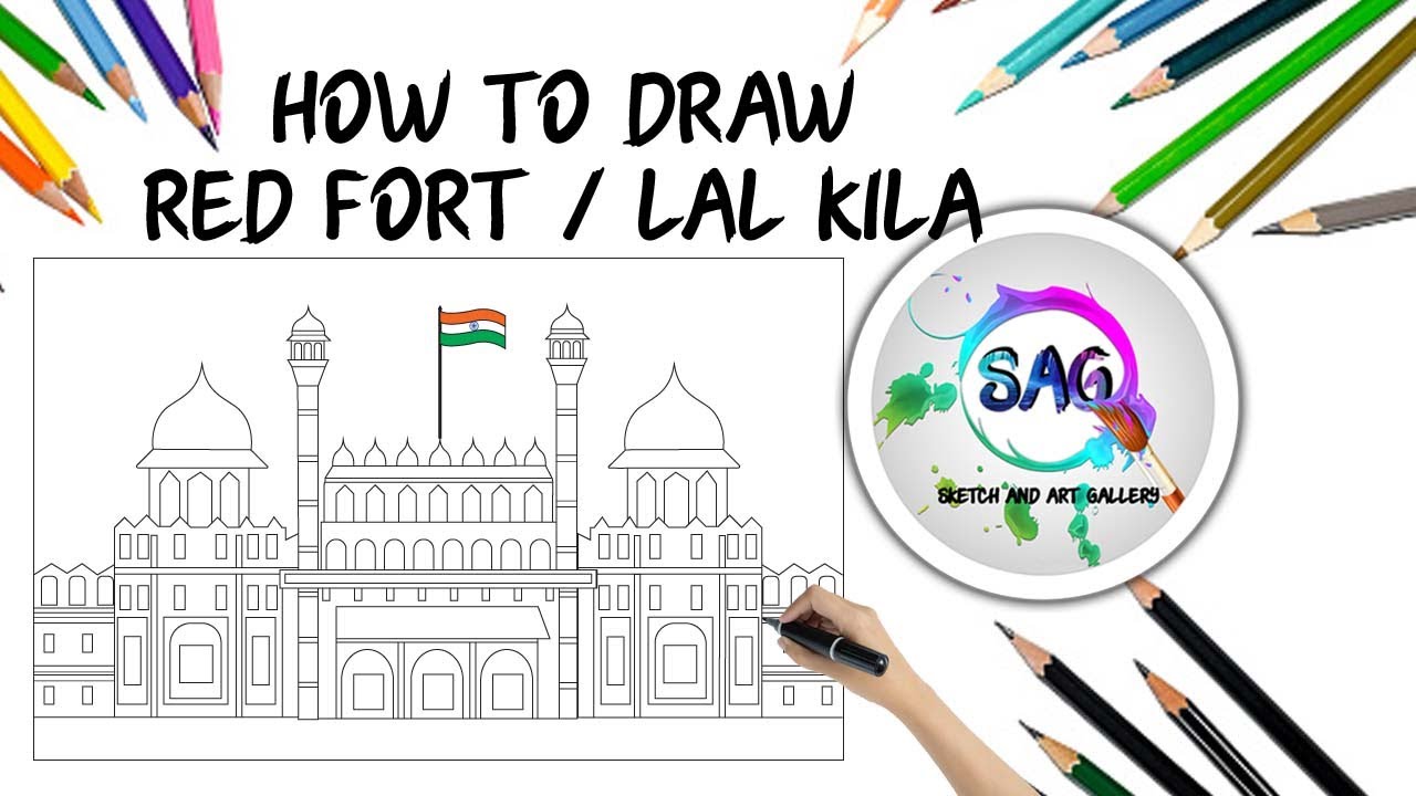 how to draw red fort step by step | Sketch and Art Gallery | how to ...