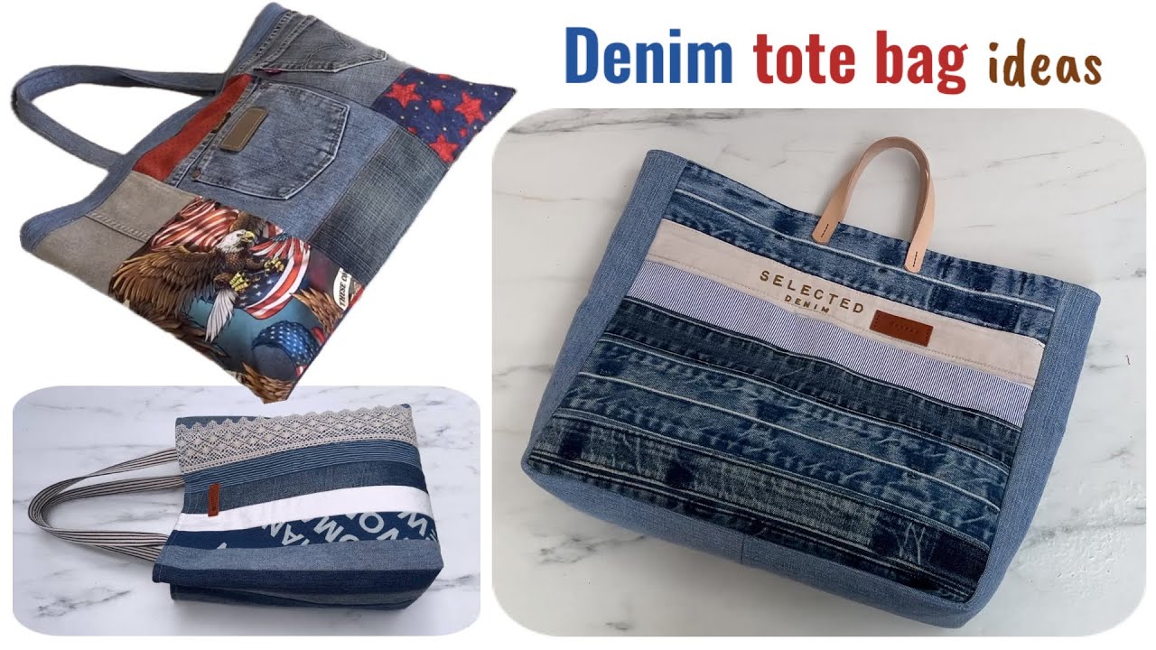 3 ideas denim tote bag tutorial from jeans scraps,diy denim tote bag ...