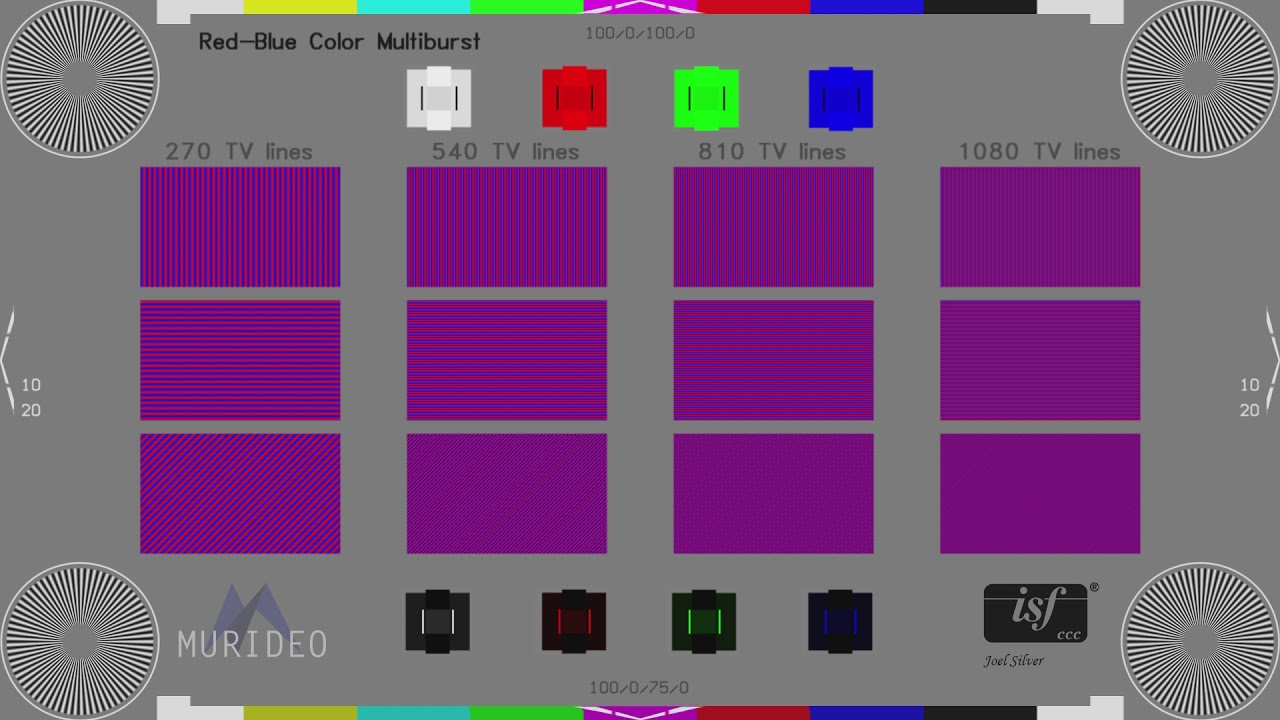 Murideo and ISF Red Blue Multiburst Test Pattern 1080p 24fps - YouTube
