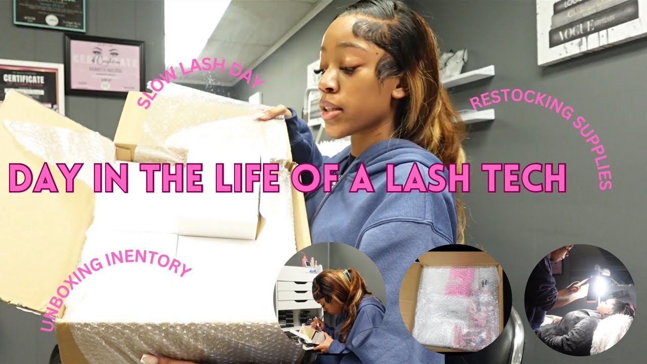 Day in the life of a lash tech🩷 | SLOW LASH DAY | UNBOXING INVENTORY ...