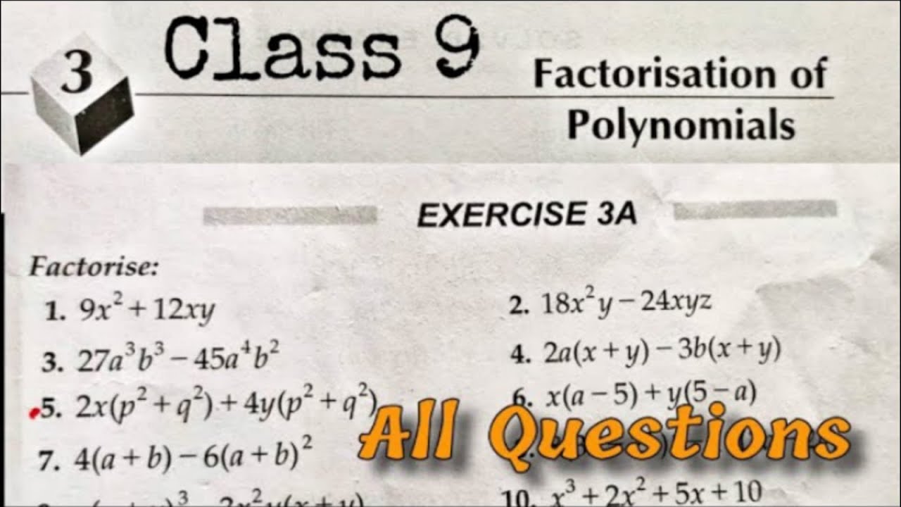 Class 9 Ex 3A Factorisation of polynomials Q1 to Q34 | CBSE | RS ...