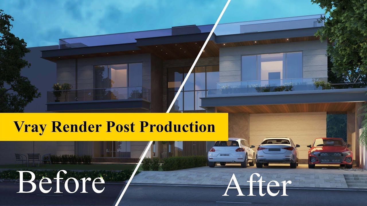 Vray Render Post Production in Photoshop | Exterior Render #3dsmax # ...
