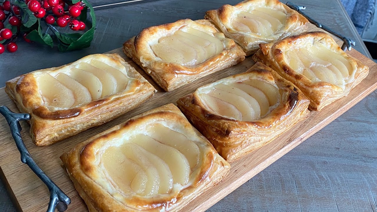 QUICKEST Pastry!!! Pear Cheese Danish Puff Pastry glazed with jam - YouTube