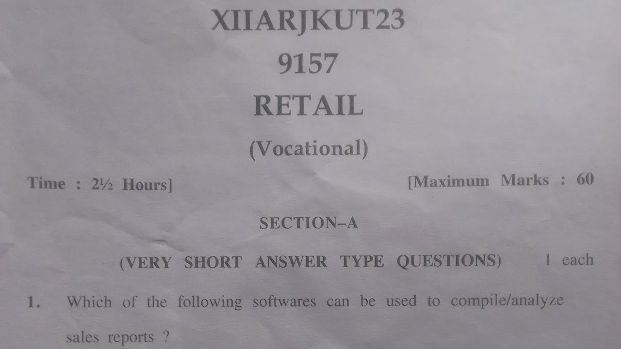 JKBOSE 12th Class Retail Question Paper 2023 | Annual Regular 2023 ...