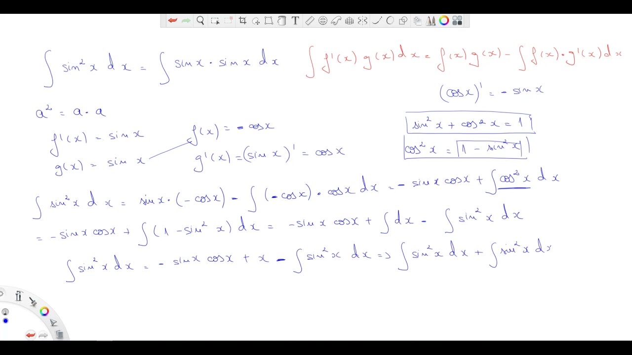 Formula de integrare prin parti - Integrala din sin patrat de x - YouTube