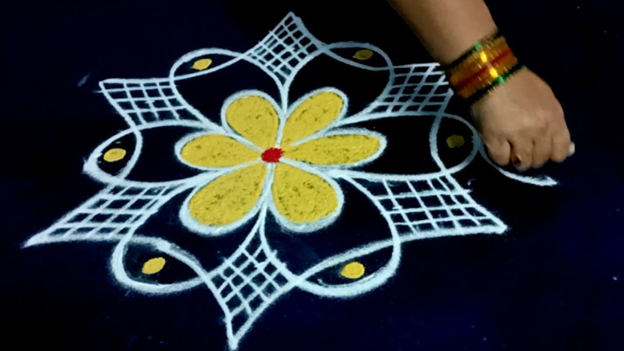 Beautiful Friday rangoli design / Easy rangoli with 5*3 dots / Deepam ...