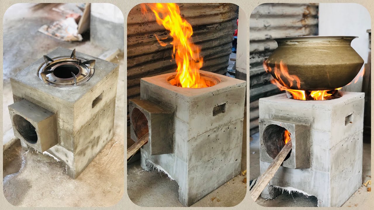 How to make a Heavy and Smart Cement Wood Stove for using outdoor/টেকসই ...