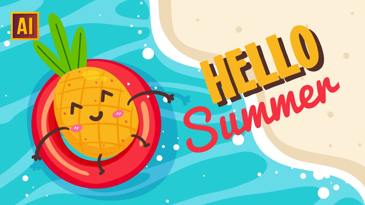 How To Draw A Summer Composition In Adobe Illustrator Youtube