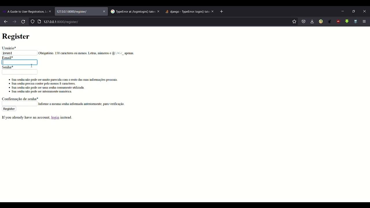 django login logout register - YouTube