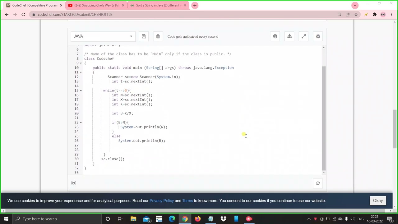 CHEF AND WATER BOTTLE CODECEFH SOLUTION IN JAVA - YouTube