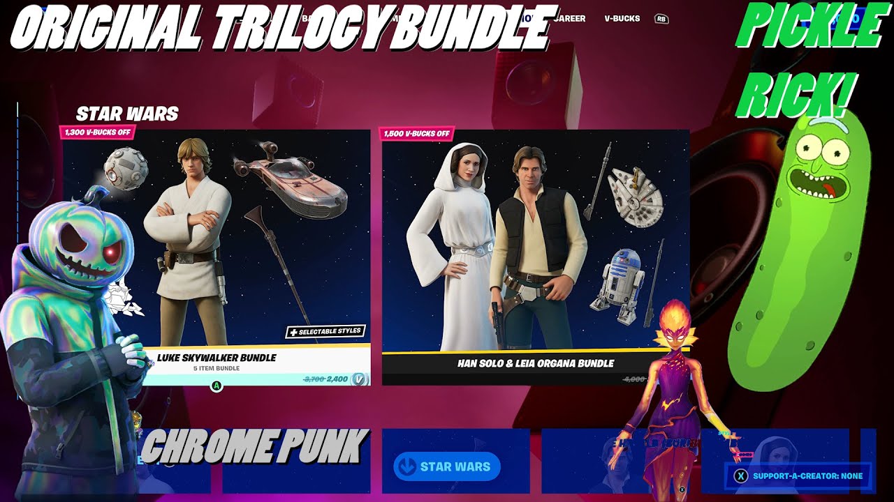 FORTNITE x STAR WARS-OG TRILOGY BUNDLE/PICKLE RICK/CHROME PUNK/THE ...